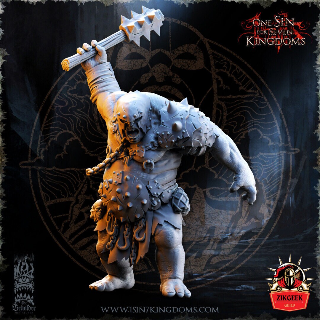Battle Ogre Warrior, Creature Miniature: 28/32/38mm Fantasy RPG Mini ...