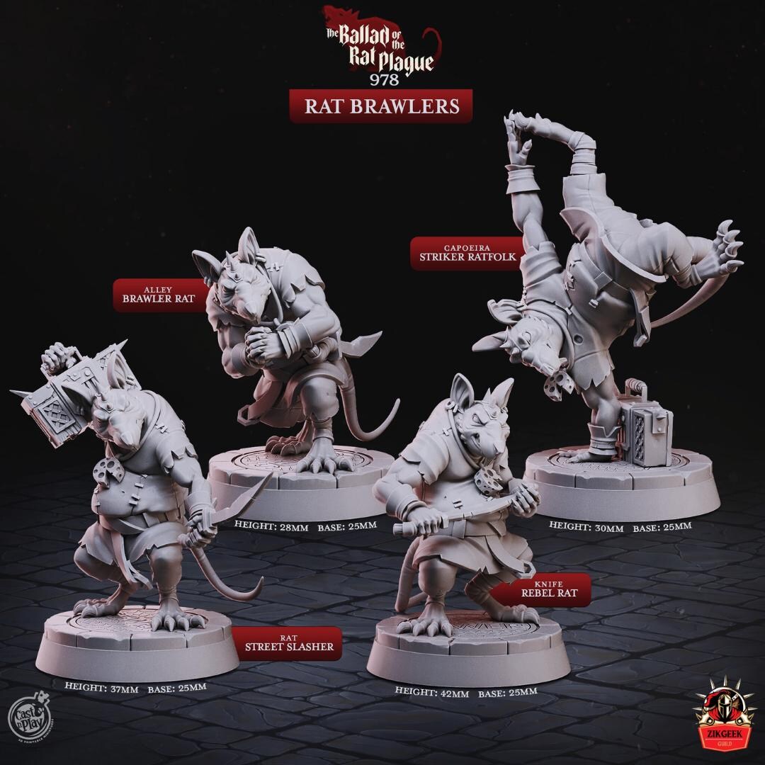 Ratfolk Brawlers Miniature: 28/32/38mm Fantasy RPG Mini for Dnd, TTRPG ...