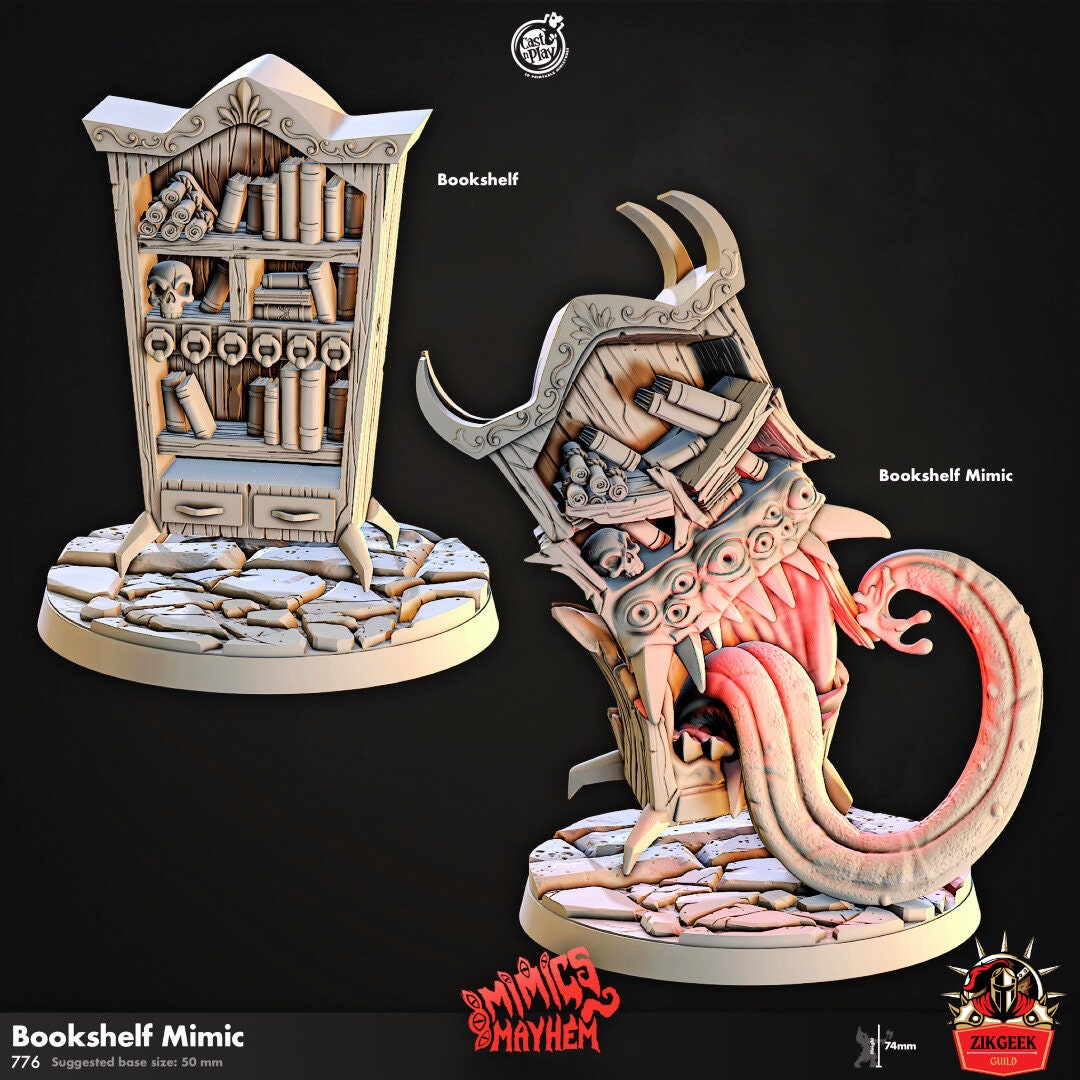 Bookshelf Monster Mimic Creature Miniature: 28/32/38mm Fantasy RPG Mini ...