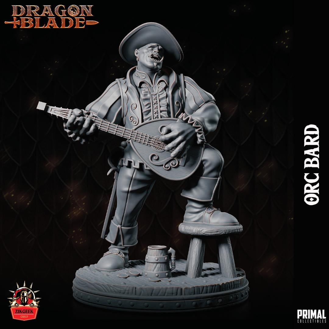 Male Orc Bard Miniature: 28/32/38mm Fantasy RPG Mini for Dnd, TTRPG - Etsy