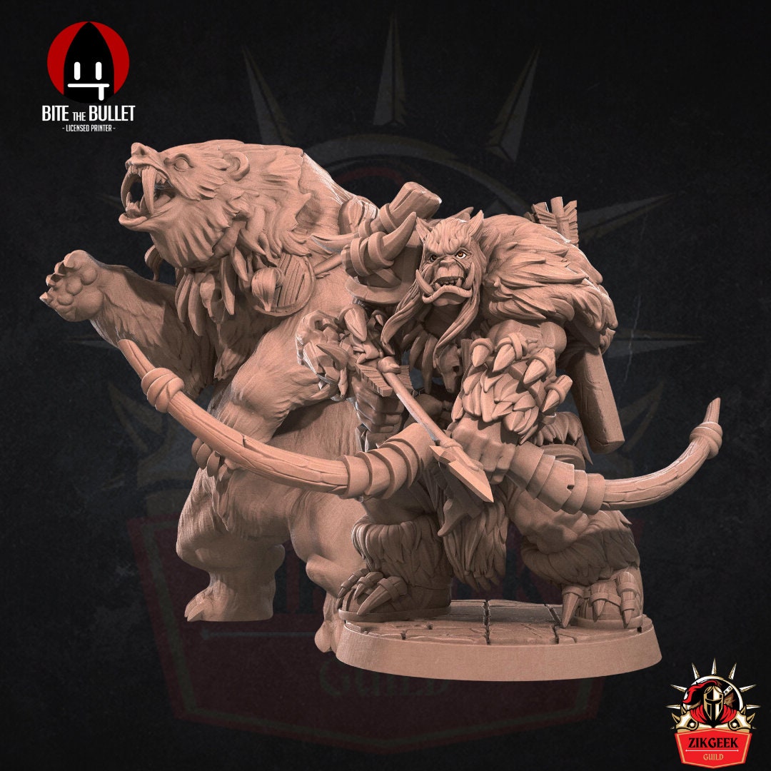 Orc Ranger & Bear Wow Miniature: 28/32/38mm Fantasy RPG Mini for Dnd ...
