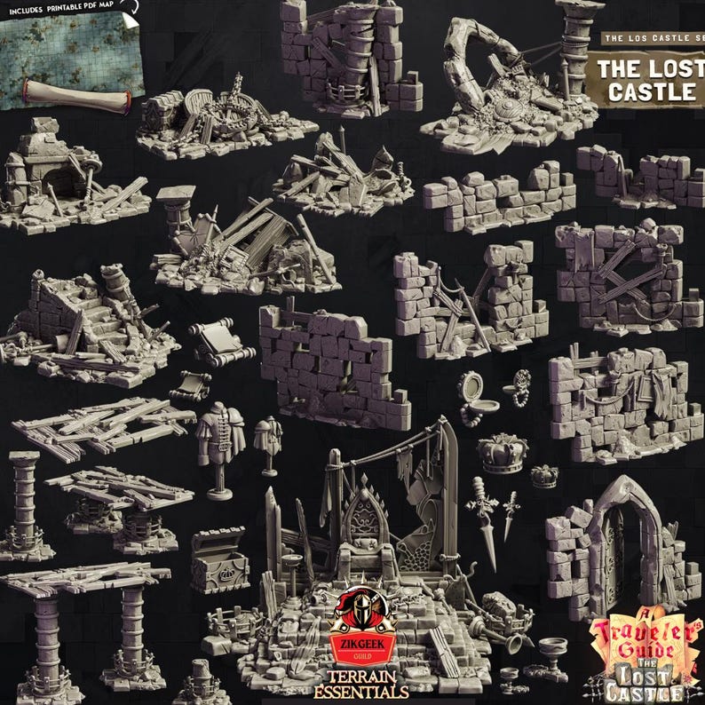 Castle Walls, Puzzles, Terrain Miniature: 28/32/38mm Fantasy RPG Mini ...