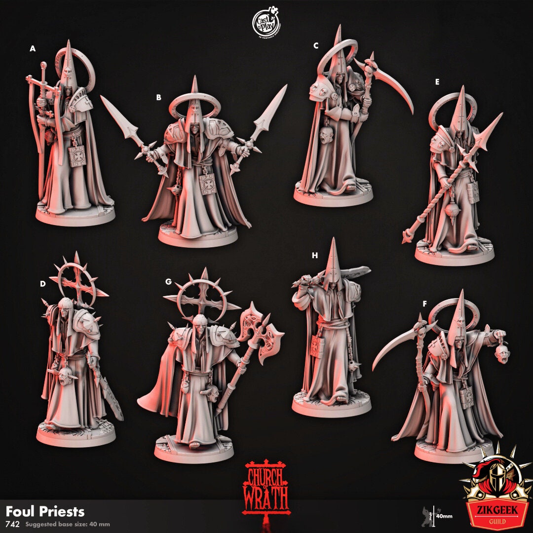 Foul Priests, Dark Cultist Gothic Dnd Enemy Tabletop Game Miniature ...