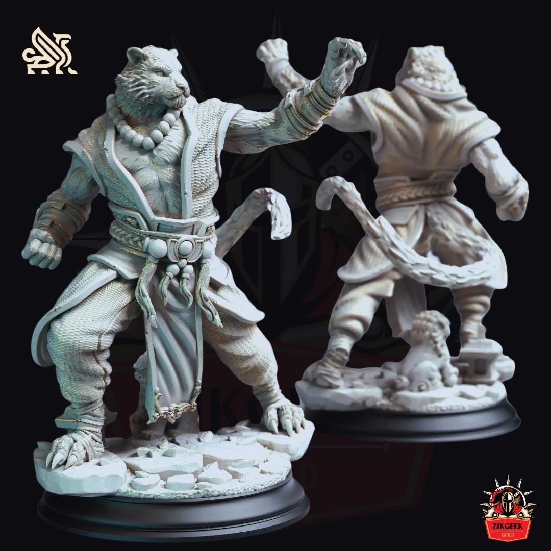 Tabaxi Tiger Monk Fighter Dnd Miniature Dungeons and Dragons Mini Hero ...