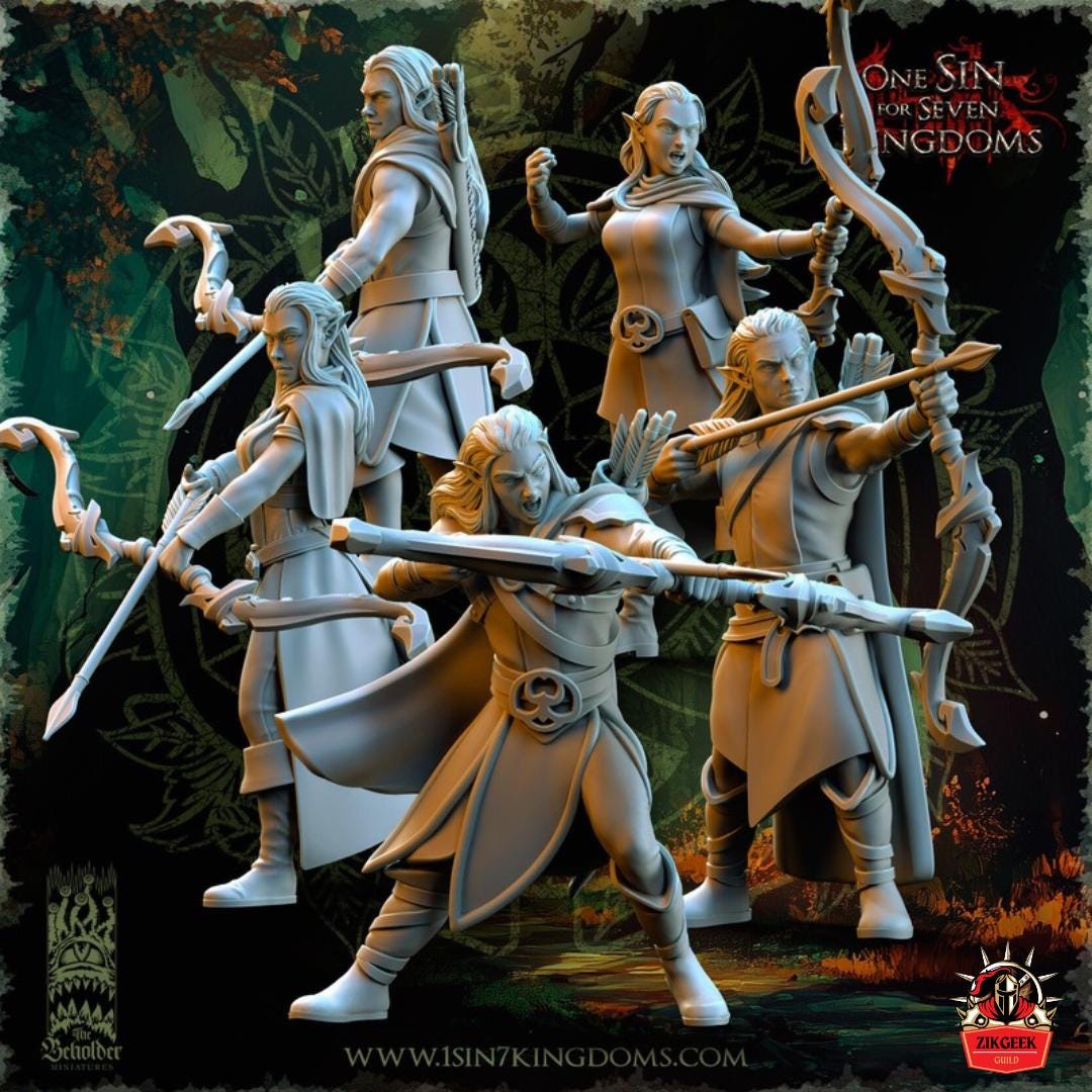 Elven Archers X5 Miniatures Set: 28/32/38mm Fantasy RPG Mini for Dnd ...