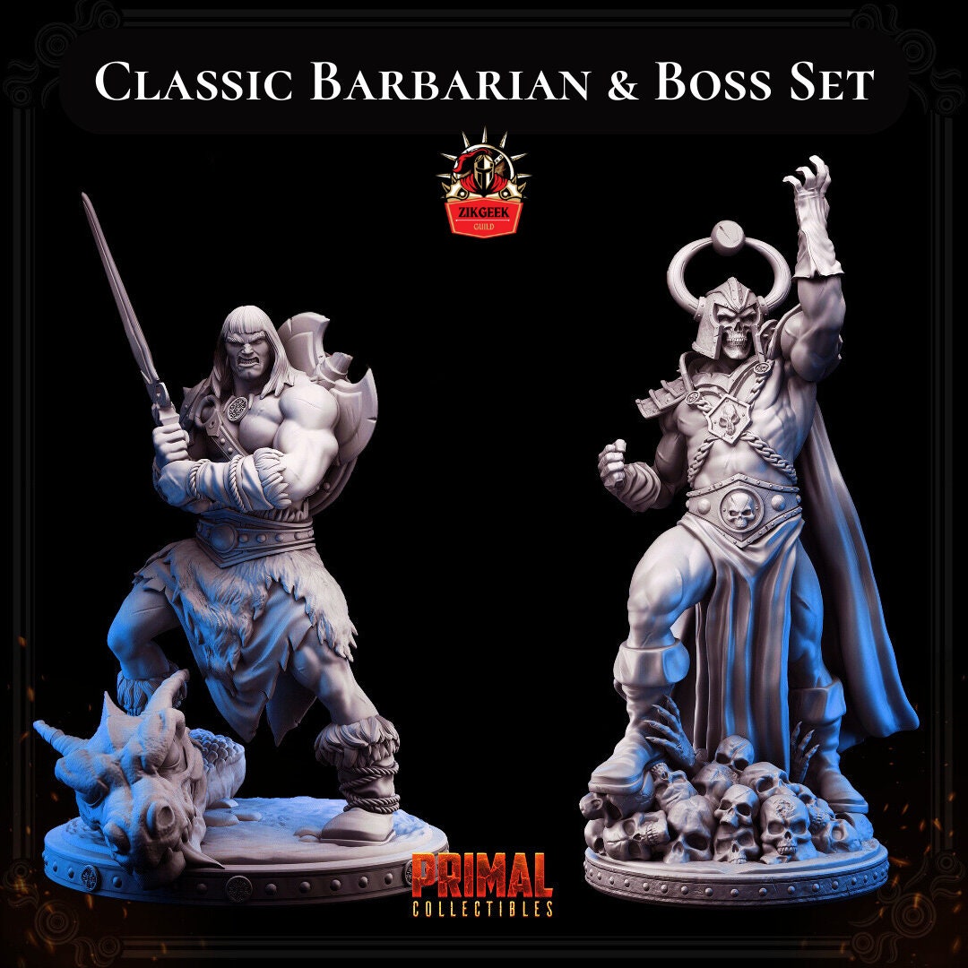 Barbarian and Skeleton Wizard Boss Monster Miniature – Fantasy RPG Hero ...