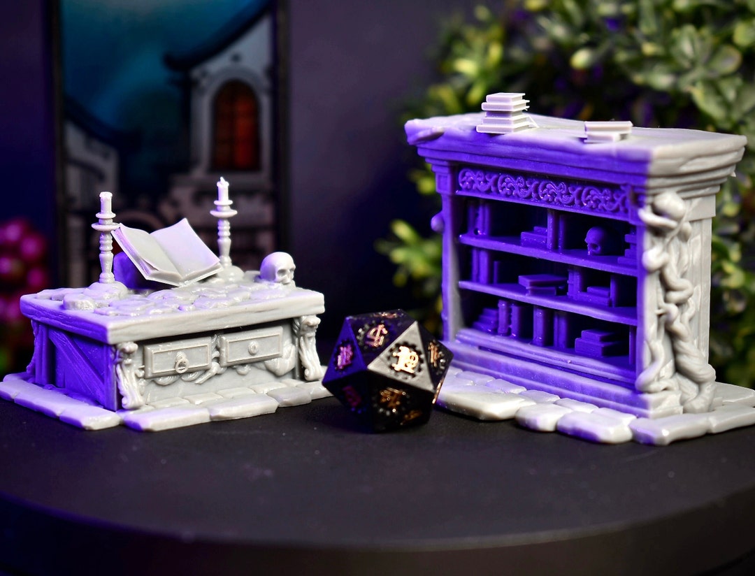 Bookcase & Altar Miniatures Terrain Set: 28/32/38mm Fantasy RPG Mini ...