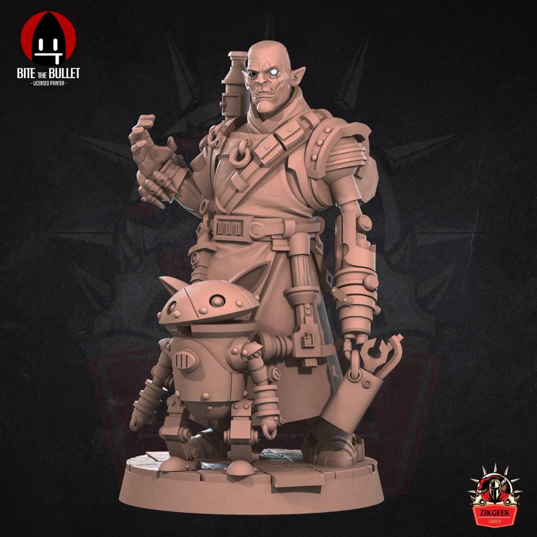 Half-orc Inventor, Artificer Miniature: 28/32/38mm Fantasy RPG Mini for ...