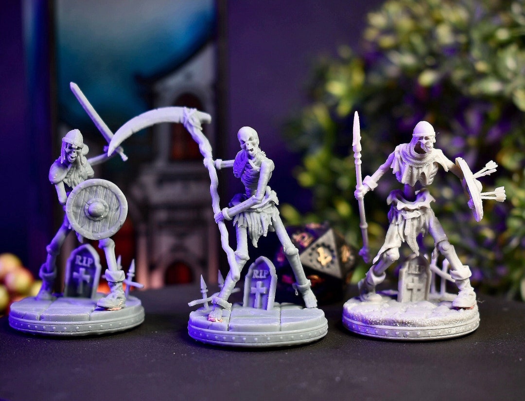 Skeletons X3 Miniatures Set: 28/32/38mm Fantasy RPG Mini for Dnd, TTRPG ...