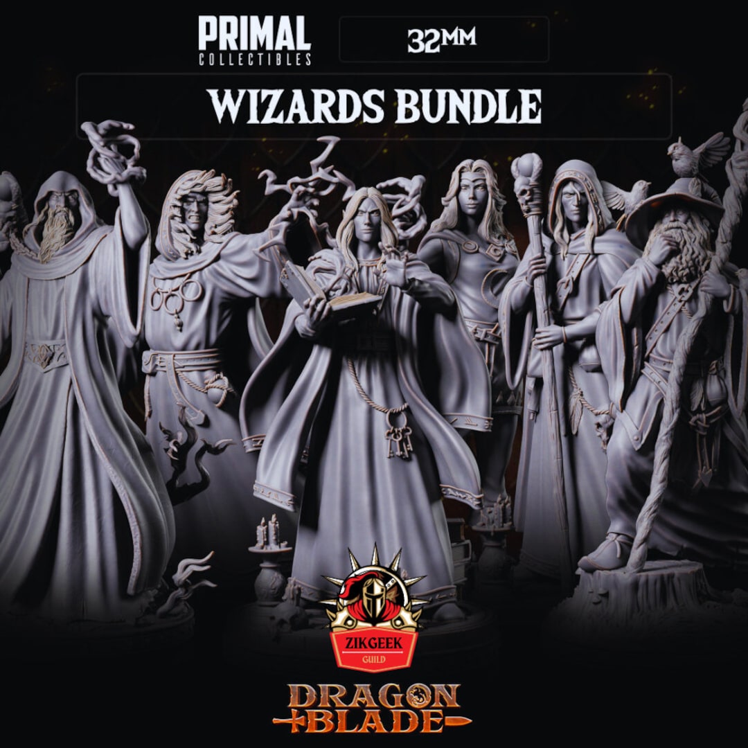 Wizards Bundle 6 Pc, Dnd Miniature Set, Cleric, Warlock, Mage, Sorcerer ...