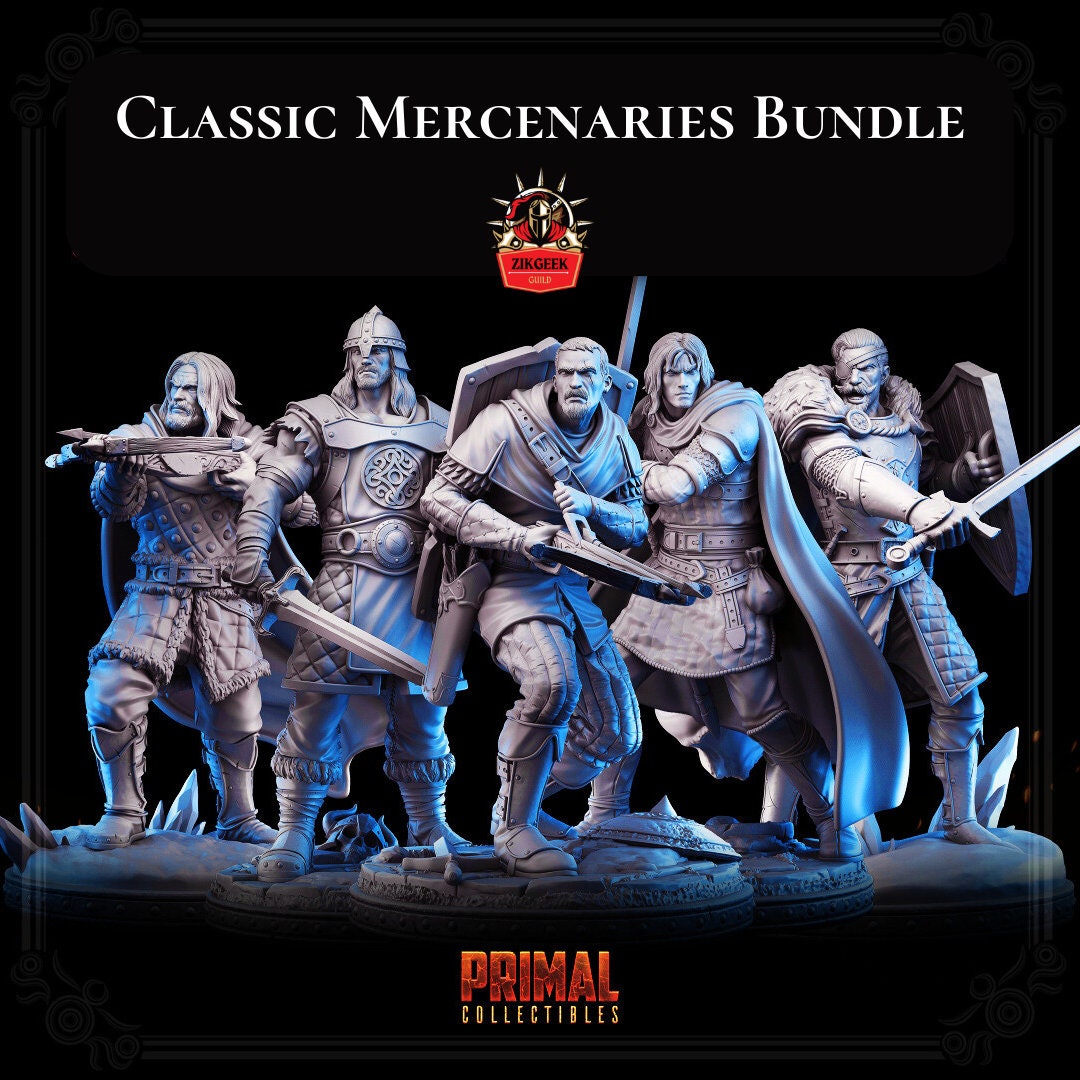 Mercenaries Bundle 5 Dnd Miniatures Barbarian, Fighter, Warrior, Ranger ...