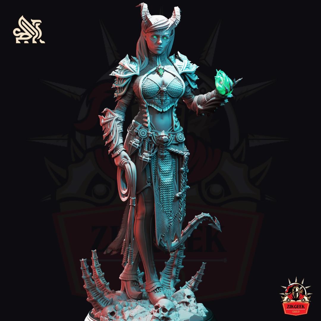 Tiefling Female Fiend Warlock Miniature: 28/32/38mm Fantasy RPG Mini ...