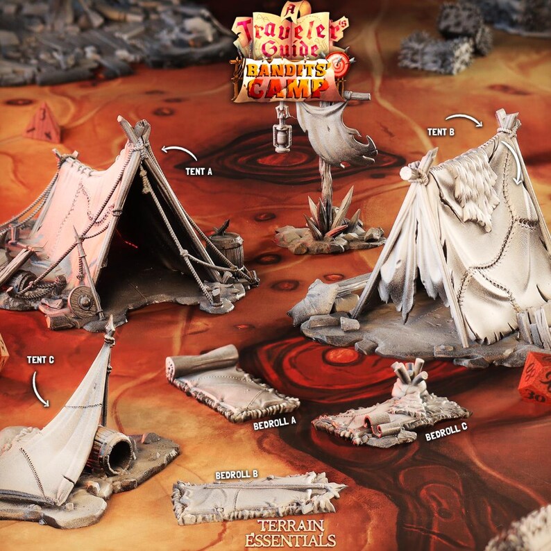 Bandit Tents & Bedrolls Terrain Miniatures: 28/32/38mm Fantasy RPG Mini ...