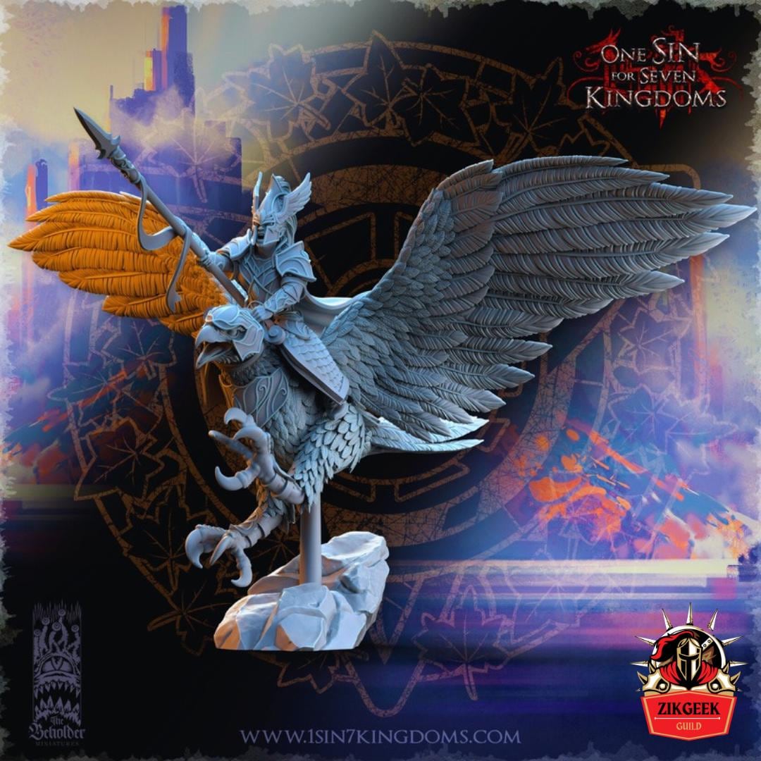 Elven Knight, Fighter Eagle Rider: 28/32/38mm Fantasy RPG Mini for Dnd ...