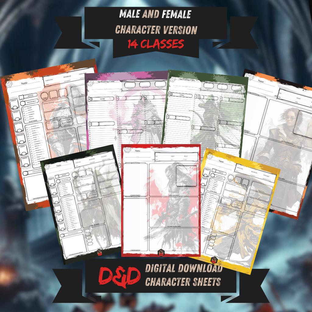 Dnd 5e Fighter Character Sheet: Male & Female (PDF Digital Download) - Etsy