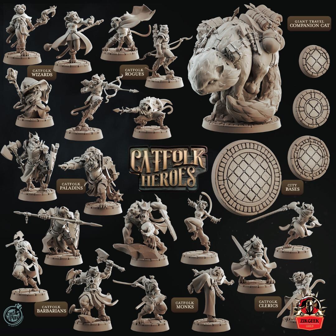Tabaxi, Catfolk Heroes X20 Set: 28/32/38mm Resin RPG Miniatures for Dnd ...