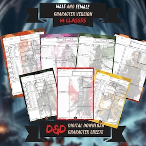 Dnd Character PDF Stat Sheet Wizard Barbarian Rogue Paladin Cleric Bard ...