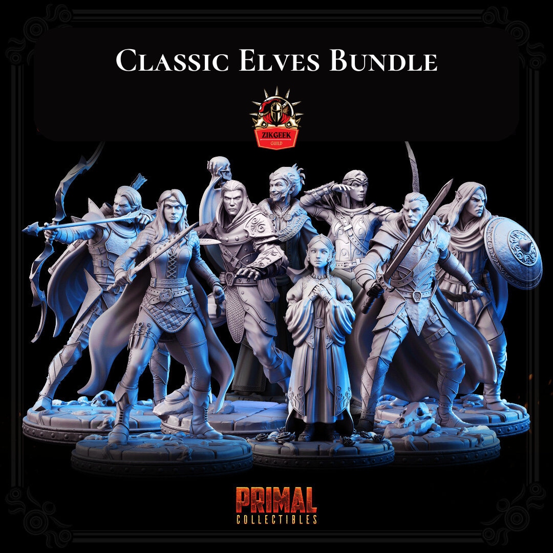 Elves Bundle 8 Pc, Dnd Miniature Set, Knight, Fighter, Warrior, Wizard ...