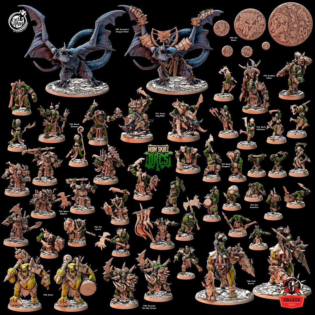 Iron Skull Orcs X49 Set: 28/32/38mm Fantasy RPG Miniatures for Dnd ...