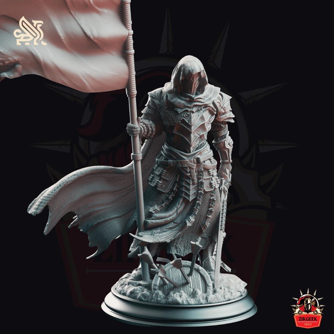 Dark Knight With Banner Miniature: 28/32/38mm Fantasy RPG Mini for Dnd ...