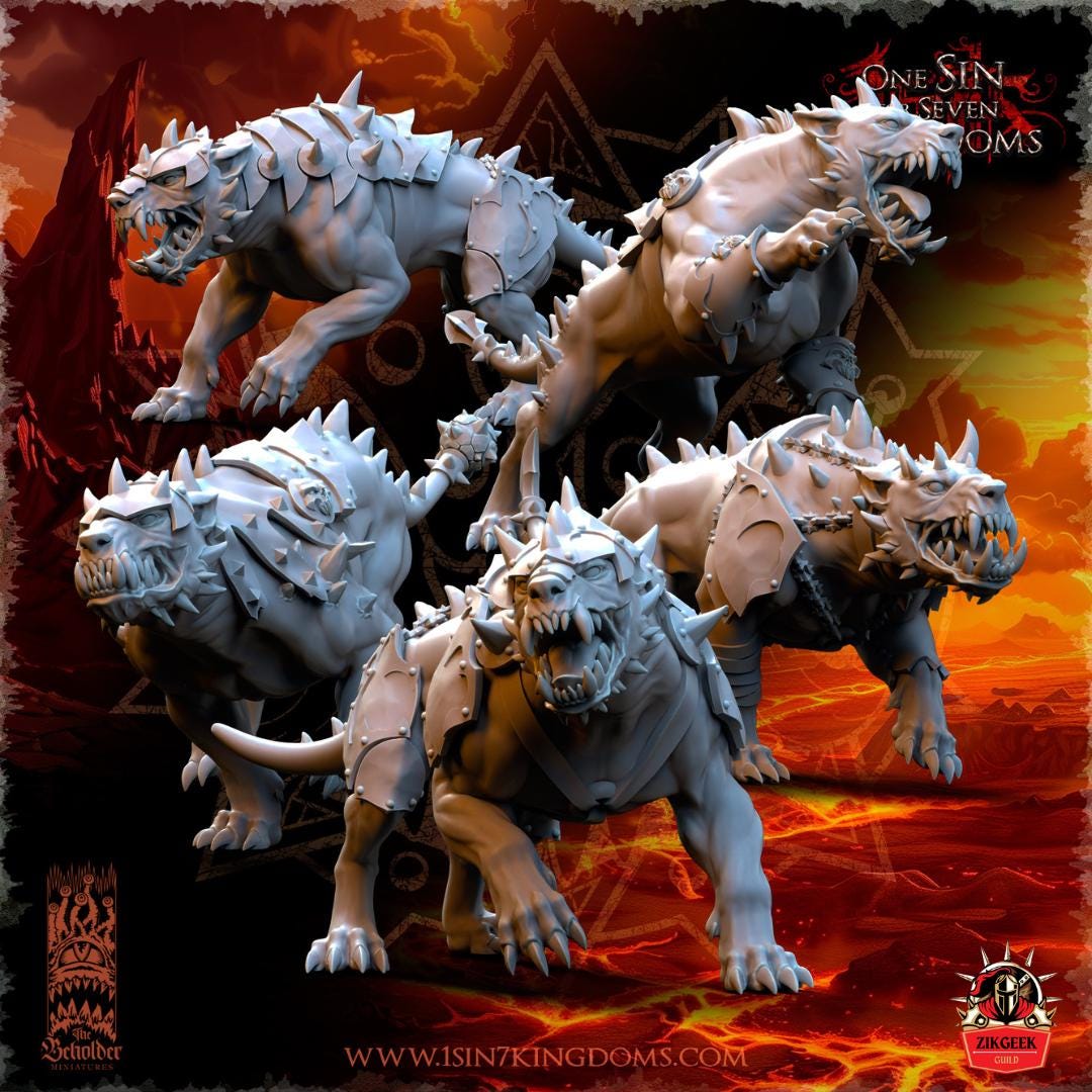 Hellhounds Monater Monster Dogs Miniature: 28/32/38mm Fantasy RPG Mini ...