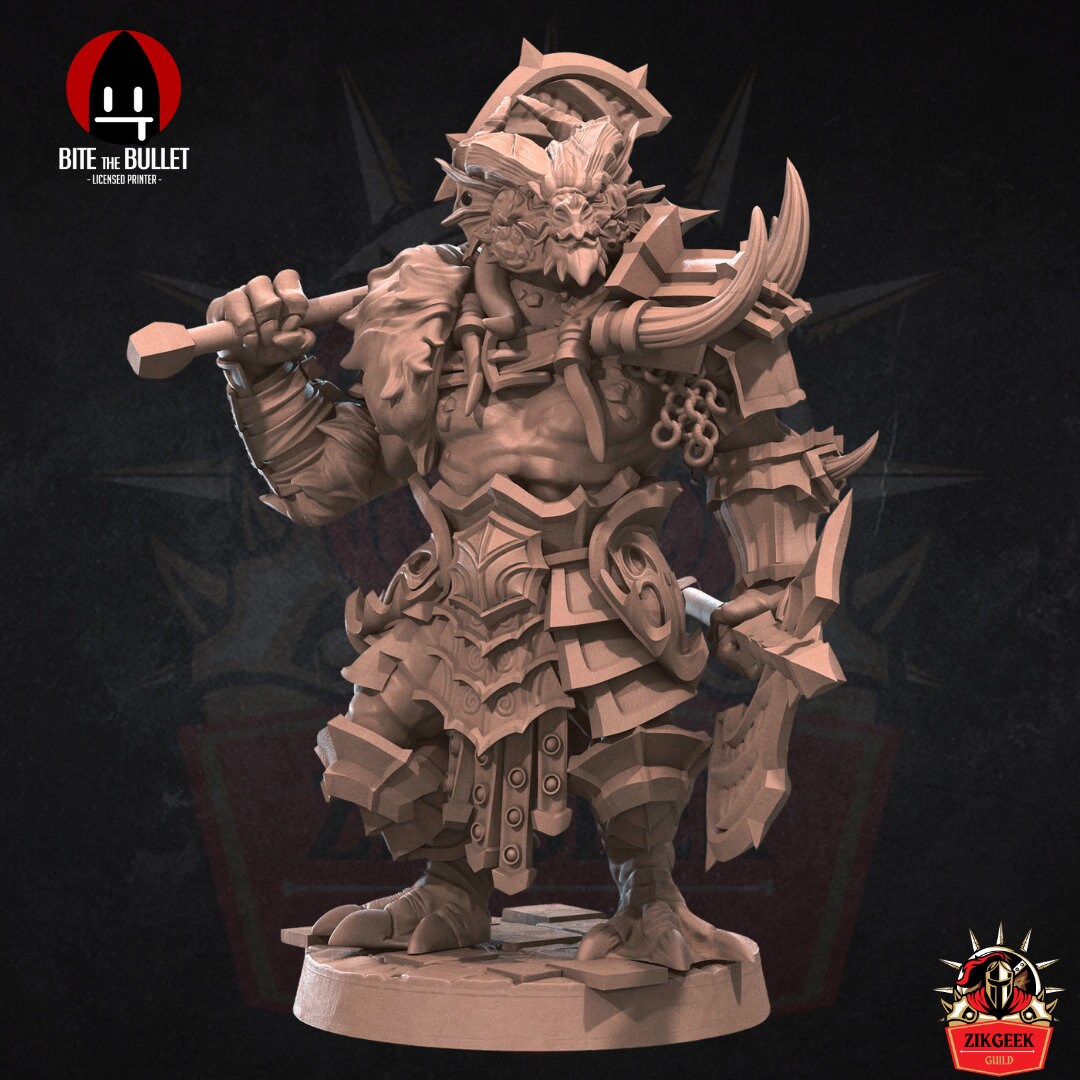 Dragonborn Male Barbarian Miniature: 28/32/38mm Fantasy RPG Mini for ...