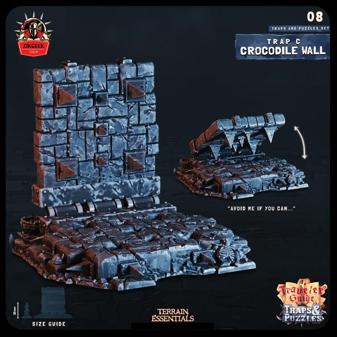 Crocodile Wall Trap Miniature: 28/32/38mm 3D Printed RPG Terrain for ...