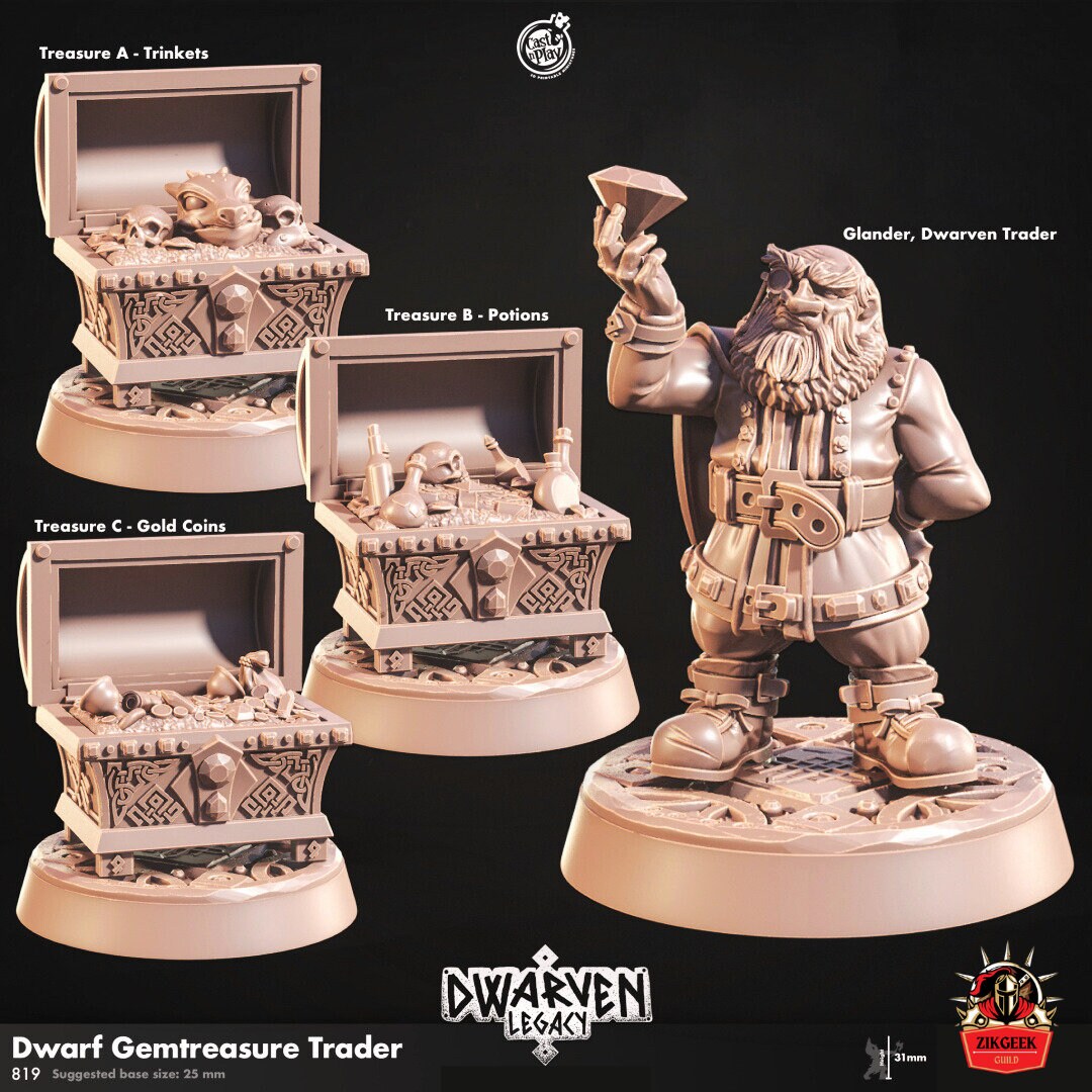 Dwarf Gemtreasure Trader NPC Miniature, Dungeons and Dragons Mini, Hero ...