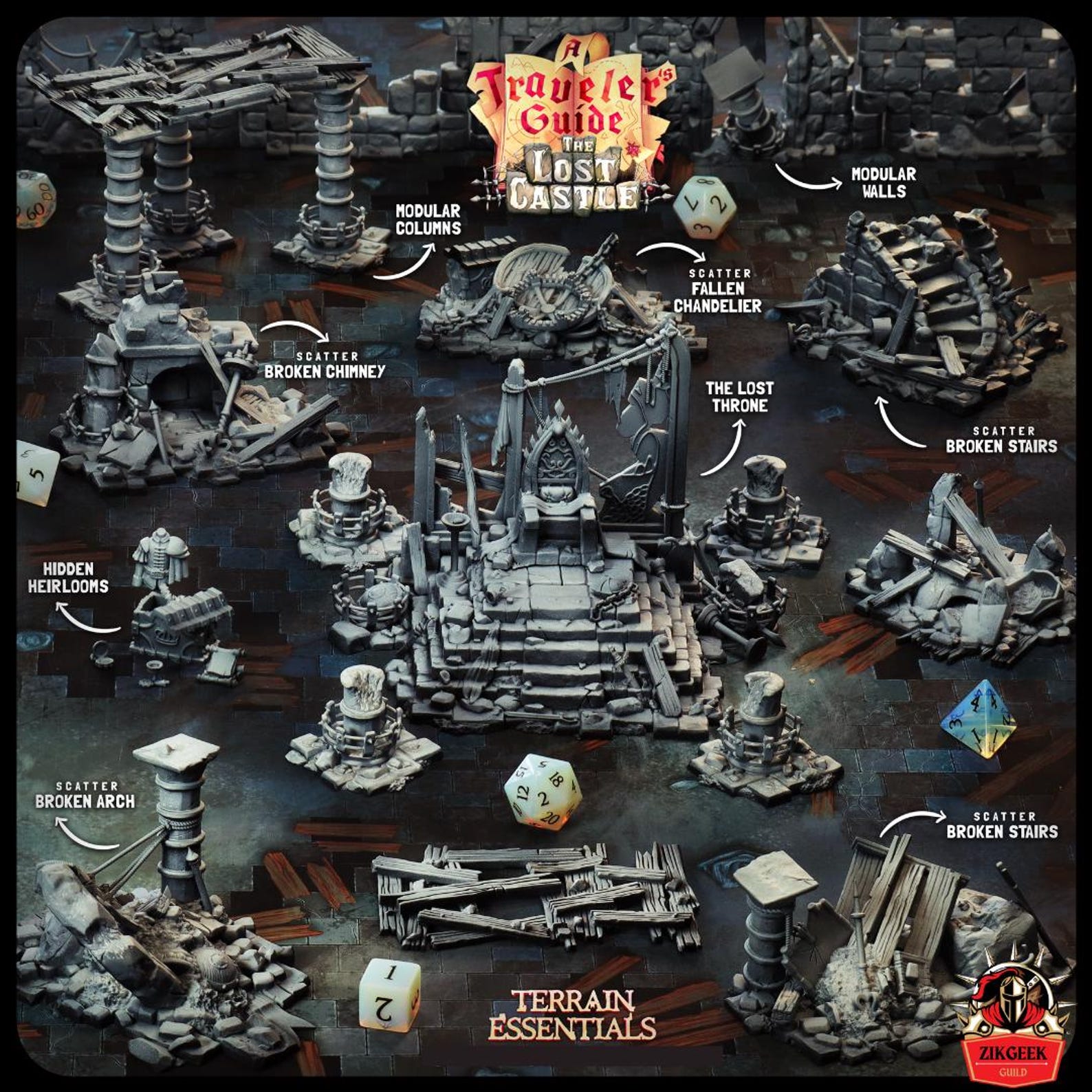 Castle Walls, Puzzles, Terrain Miniature: 28/32/38mm Fantasy RPG Mini ...