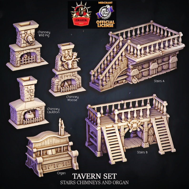 Tavern Stairs, Chimneys, Organ Terrain: 28/32/38mm Fantasy RPG ...