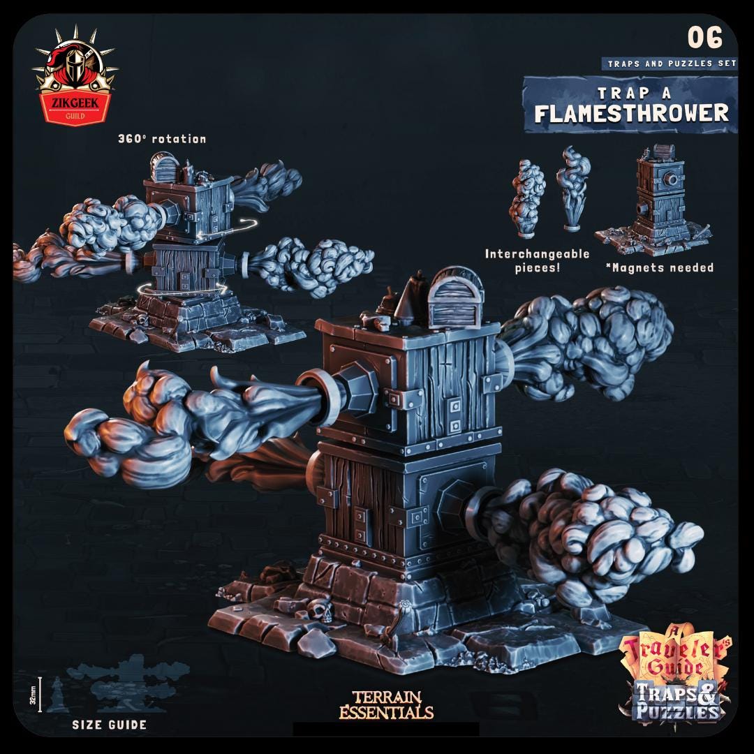 Flamethrower Trap Terrain Miniature: 28/32/38mm 3D Printed RPG Mini for ...