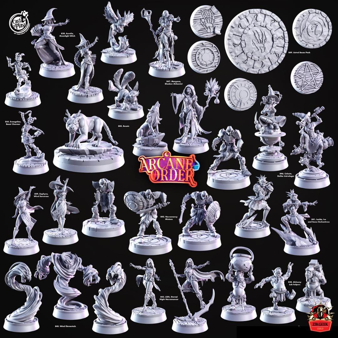 Arcane Order Wizards X28 Set: 28/32/38mm Fantasy RPG Miniatures for Dnd ...
