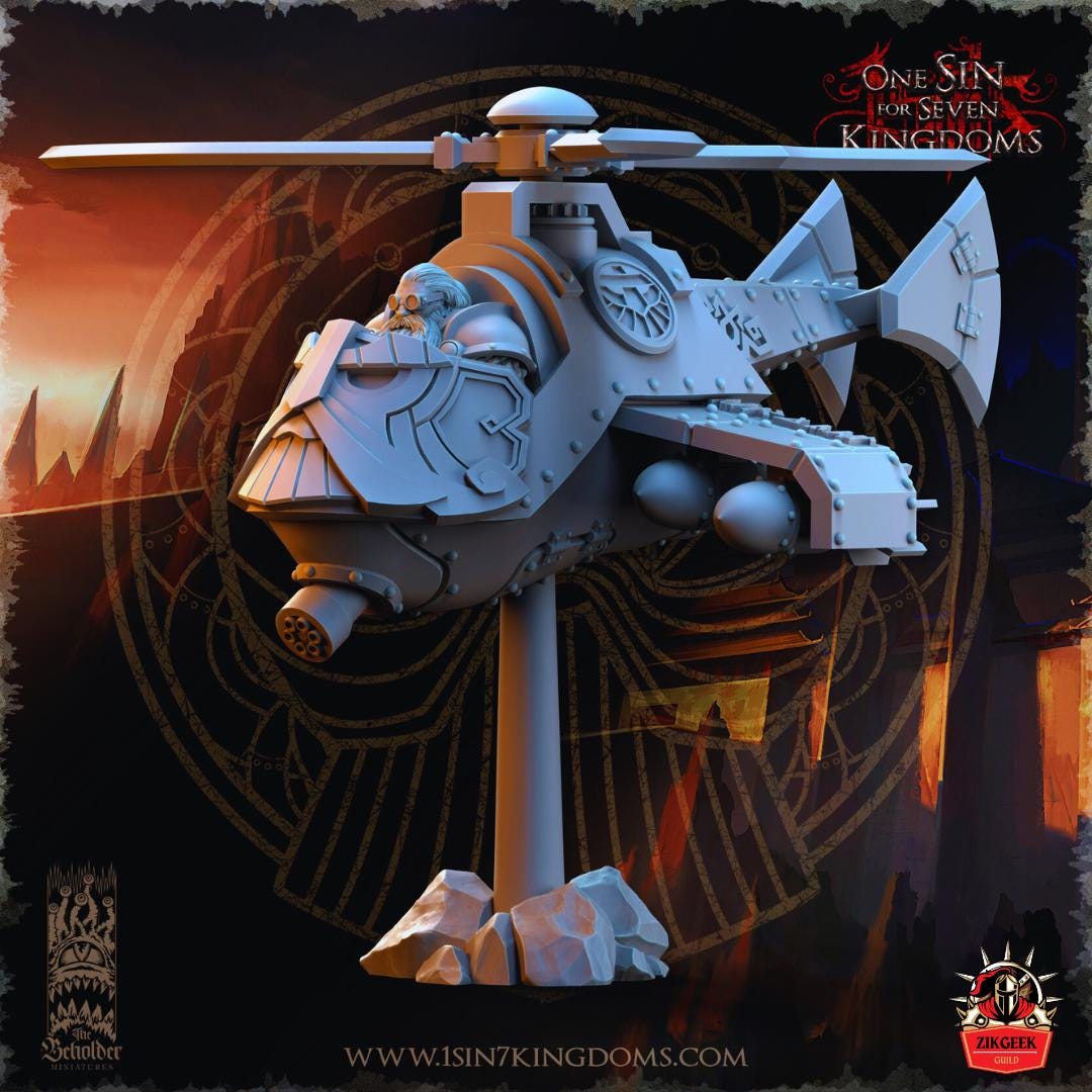 Dwarven Artificer Helicopter Miniature: 28/32/38mm Fantasy RPG Mini for ...
