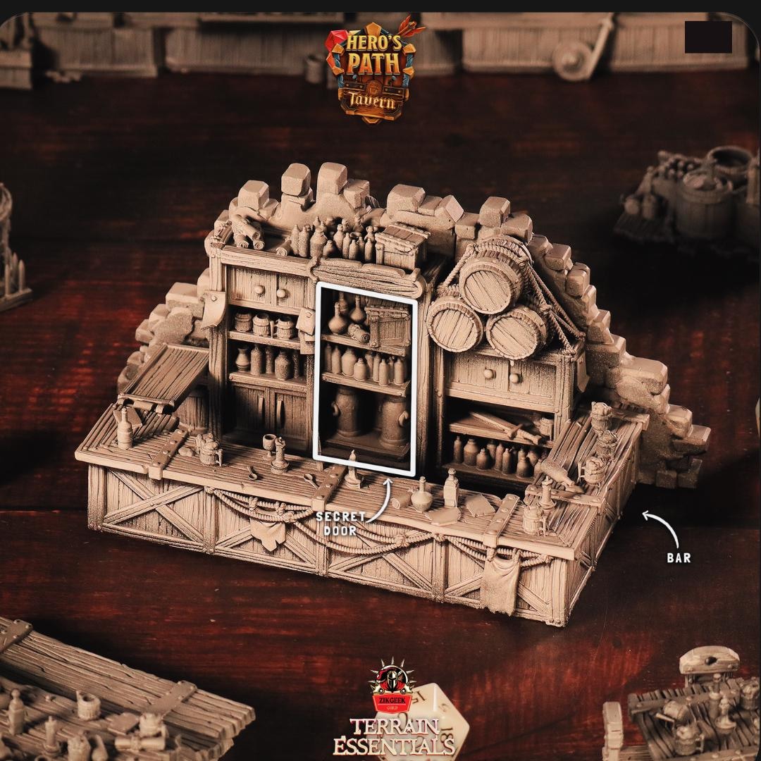 Tavern Bar & Secret Door Terrain: 28/32/38mm Fantasy RPG Mimiature for ...