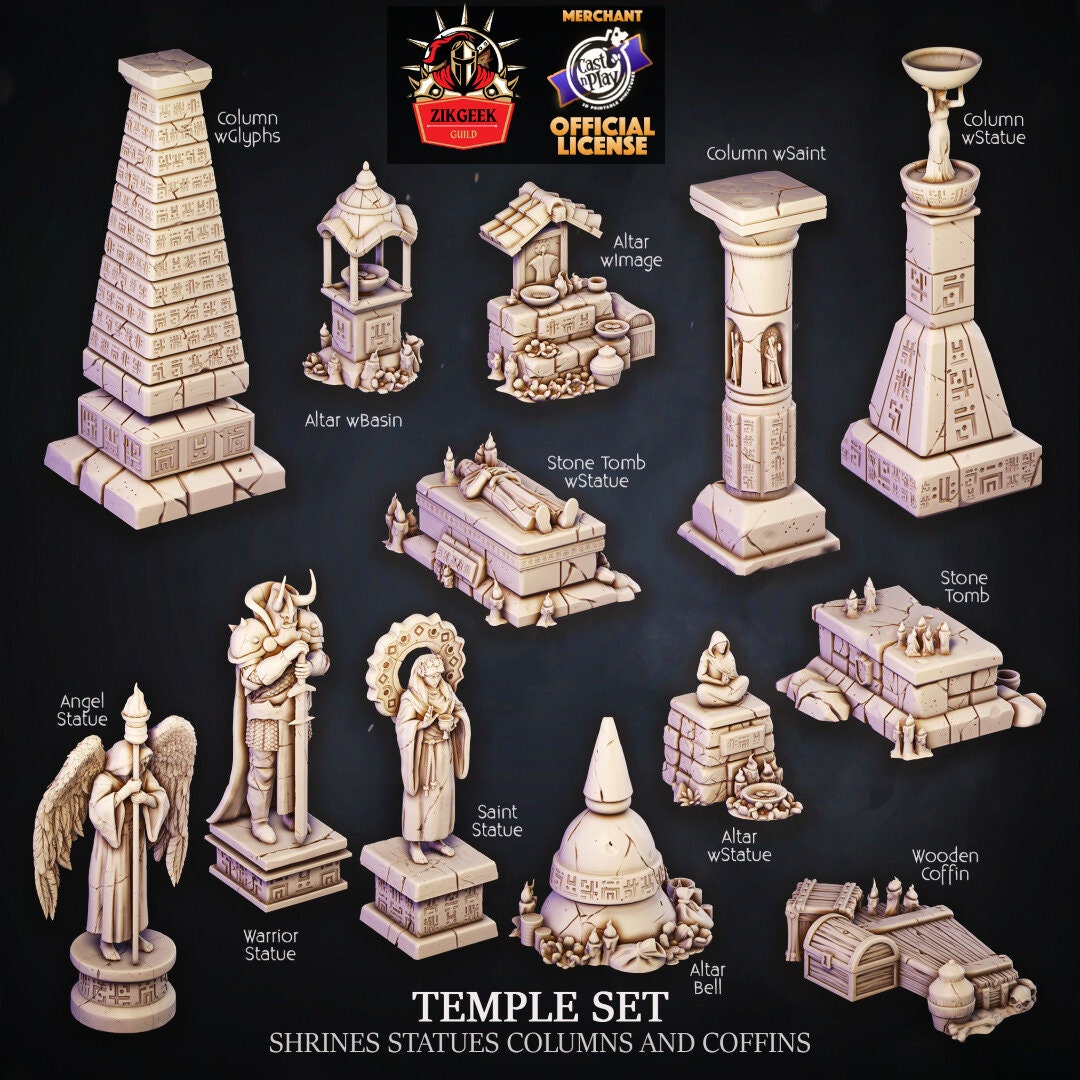 Temple Statues, Columns, Shrines Terrain: 28/32/38mm Fantasy RPG Mini ...