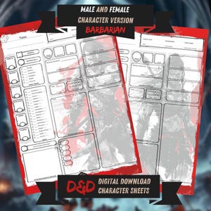 Dnd 5e Barbarian Character Sheet: Male & Female (PDF Digital Download ...
