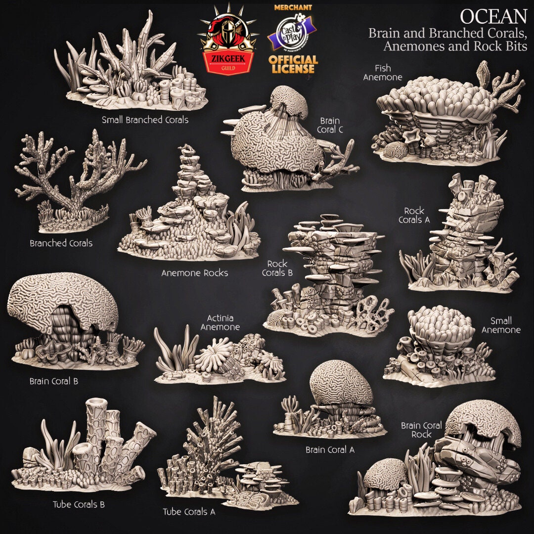 Ocean Coral Anemone Rock Terrain: 28/32/38mm Fantasy RPG Mini for Dnd ...