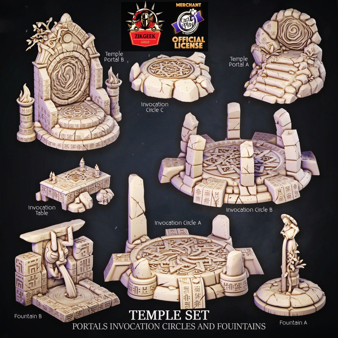 Temple Portals & Fountains Terrain: 28/32/38mm Fantasy RPG Miniature ...