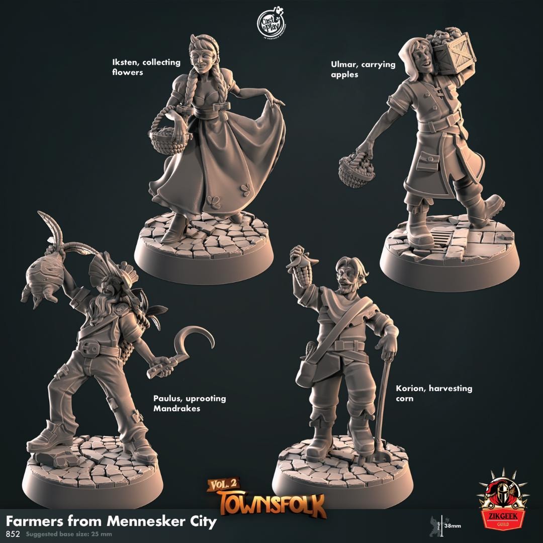 Townsfolk Hero Farmers NPC Miniature Dungeons and Dragons Mini Hero ...