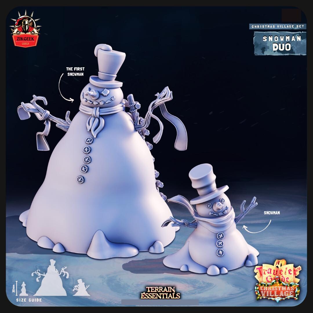 Snowman Duo Christmas Village: 28/32/38mm Fantasy RPG Mini for Dnd ...