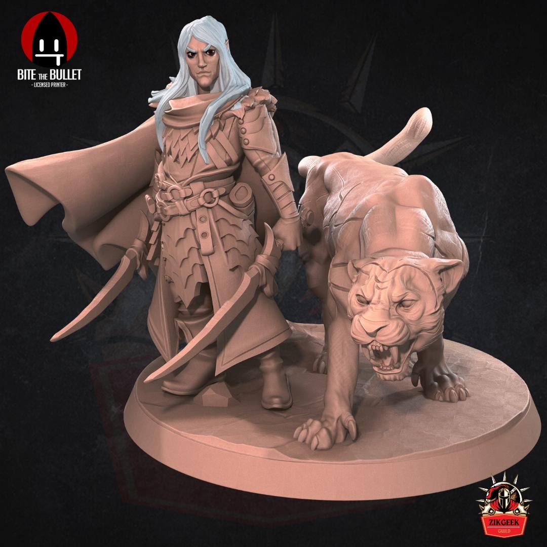 Dark Elf Ranger Black Panther Enemy Miniature Dungeons and Dragons Mini ...