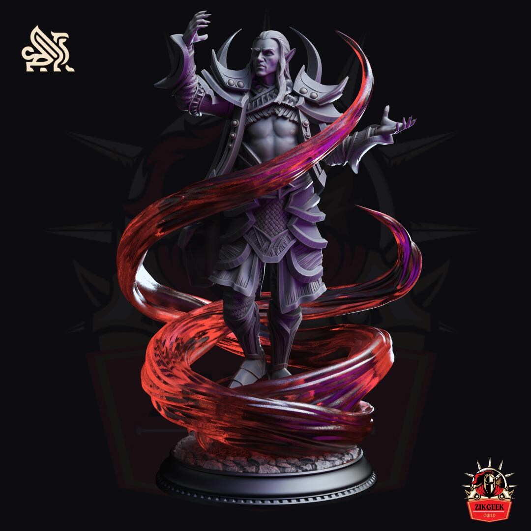 Drow Elf Lunar Sorcerer Miniature: 28/32/38mm Fantasy RPG Mini for Dnd ...
