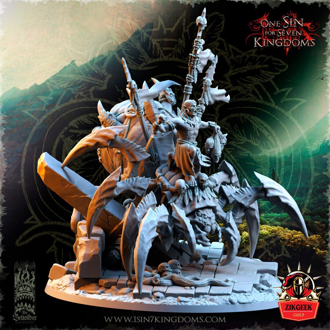 Orc Warlock Spider Rider Miniature: 28/32/38mm Fantasy RPG Mini for Dnd ...
