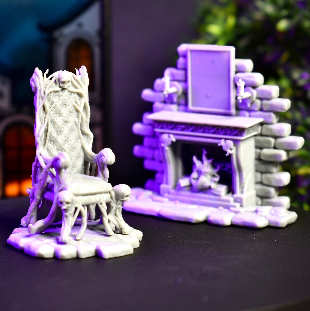Fireplace & Throne Miniature Terrain Set: 28/32/38mm Fantasy RPG Mini ...