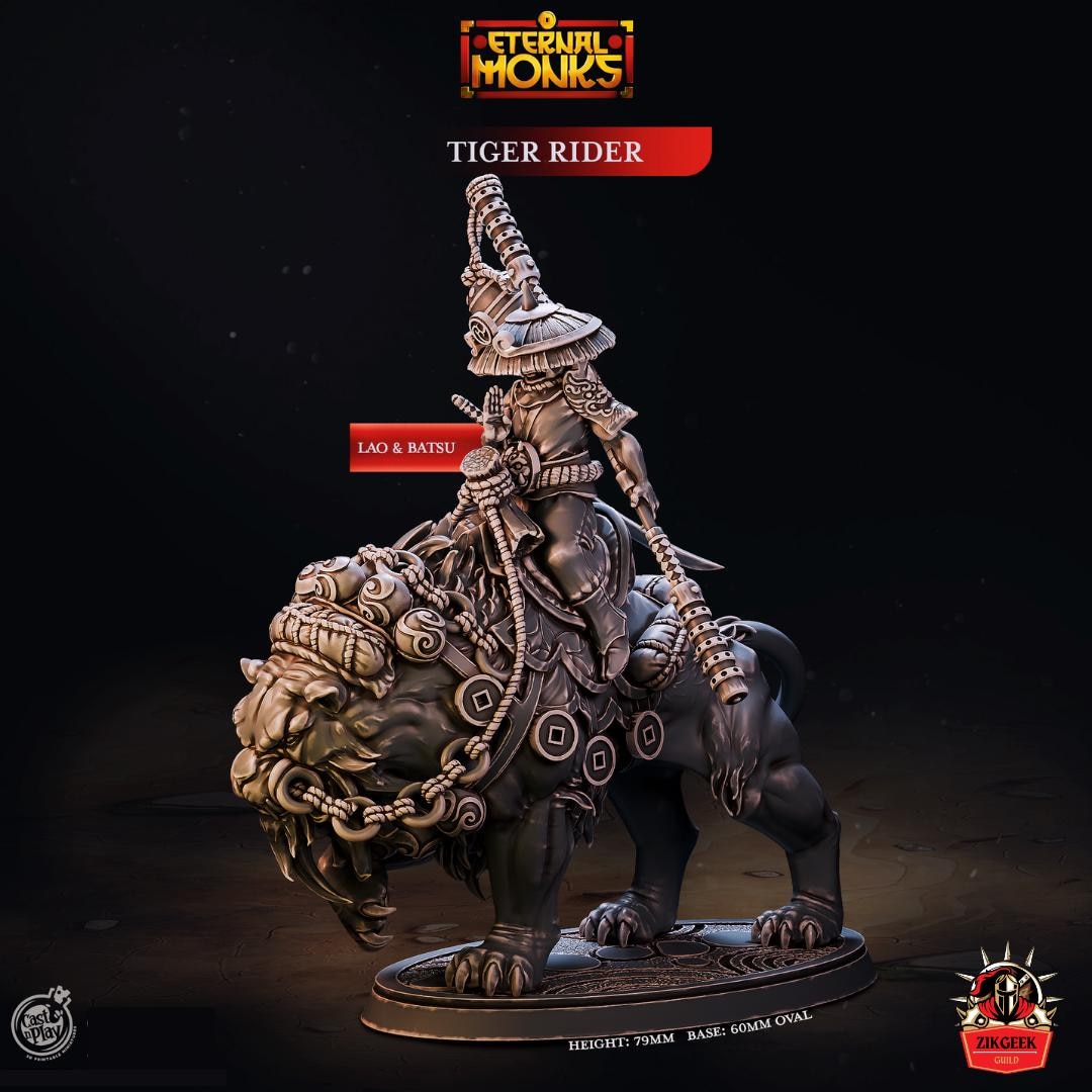 Monk Tiger Rider Miniature: 28/32/38mm Fantasy RPG Mini for Dnd, TTRPG ...