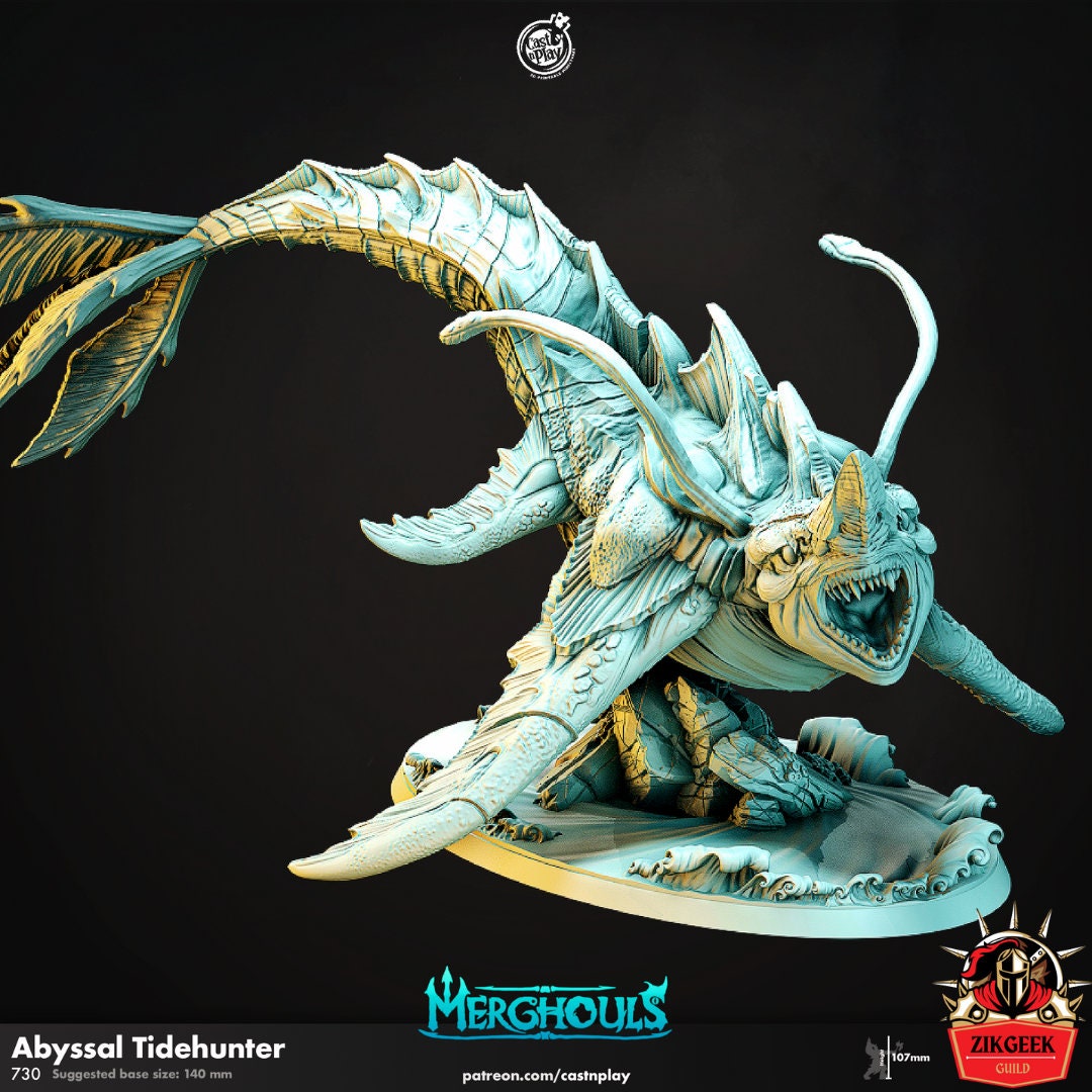 Abyssal Tidehunter Sea Monster Miniature: 28/32/38mm Fantasy RPG Mini ...