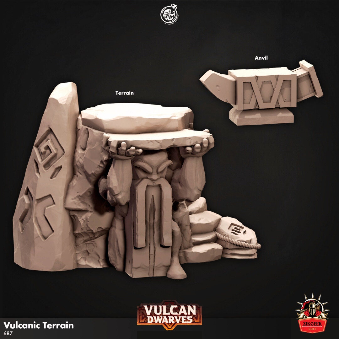 Dwarf Volcanic Terrain Anvil Miniature: 28/32/38mm Fantasy RPG Mini for ...
