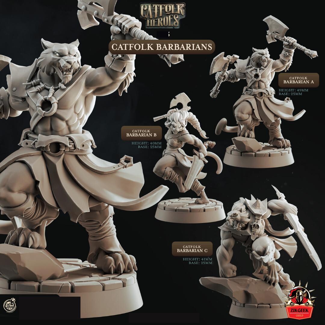 Tabaxi, Catfolk Warrior, Barbarian: 28/32/38mm Resin RPG Miniature for ...
