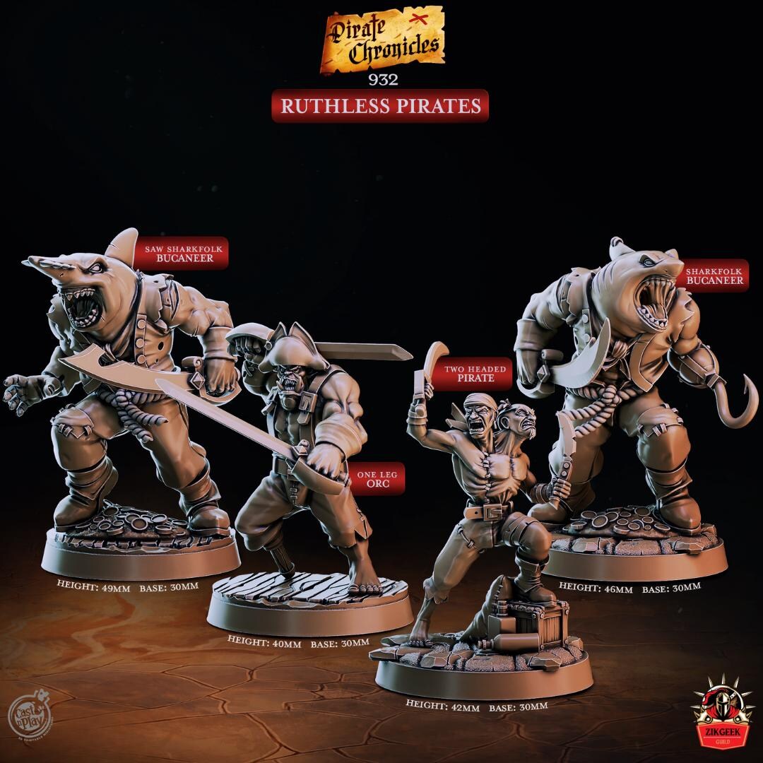 Sharkfolk Ruthless Pirate Miniatures: 28/32/38mm Fantasy RPG Mini for ...