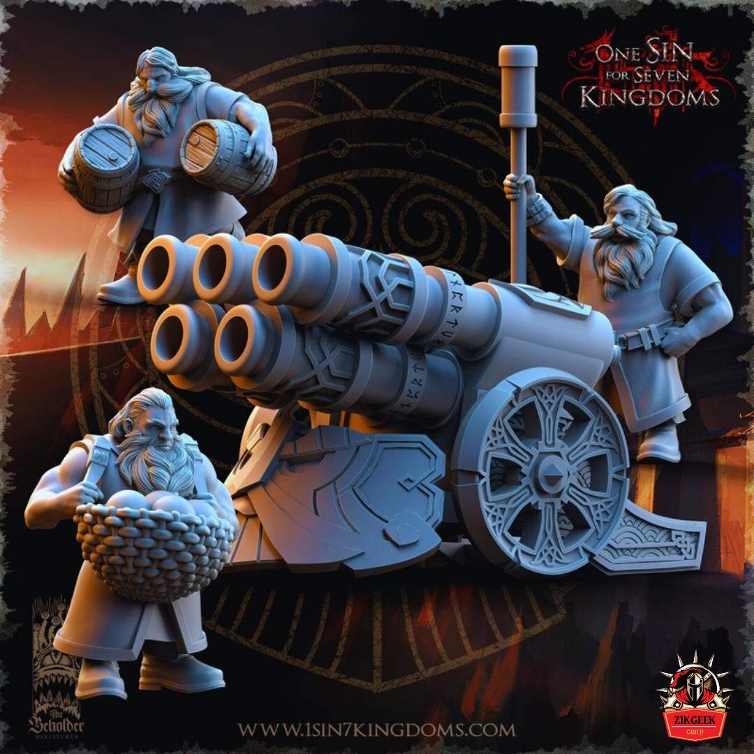 Dwarven Volcano Battery Crew Miniatures: 28/32/38mm Fantasy RPG Mini ...